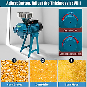 SLSY Electric Grain Mill Wet Dry Mill Grinder 3000W, 110V Commercial Grain Grinder Machine for Cereals Corn Grain Wheat Feed Mill