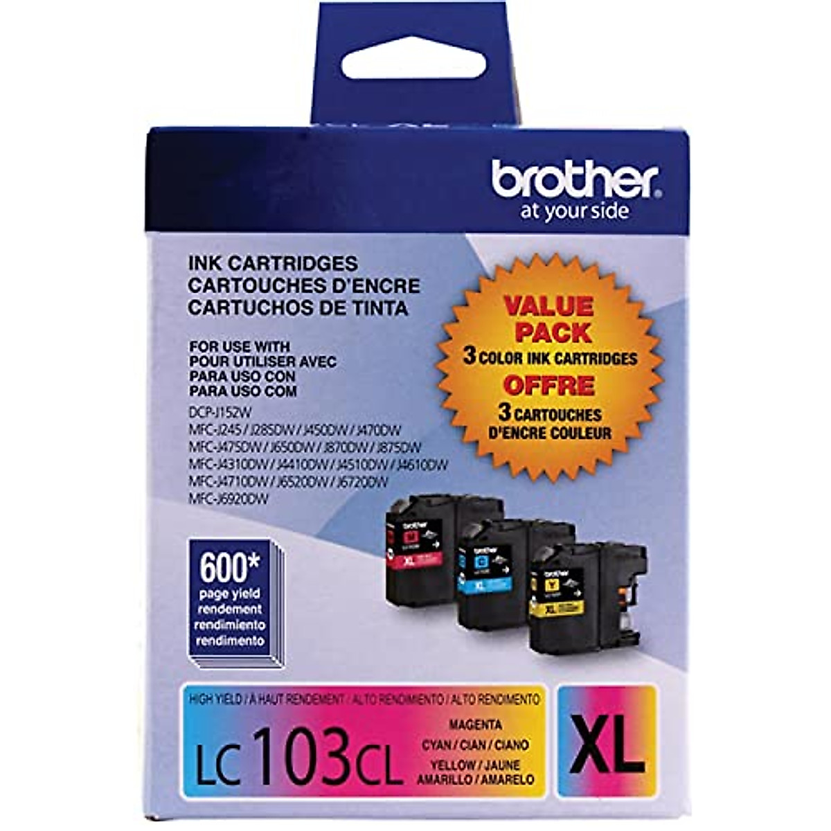 Brother Lc103 Inkjet Cartridges (Cyan/Magenta/Yellow, 3-Pack) in Retail Packaging