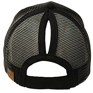 C.C Ponytail Messy Buns Trucker Ponycaps Plain Baseball Visor Cap Dad Hat Black