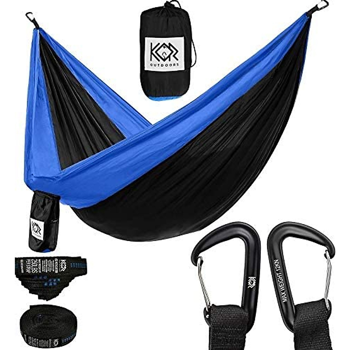 Tree Camping Hammock for Outdoors – Lightweight Double Hammock with 2 Tree Straps, 2 Carabiners and Stuff Sack – 210T Parachute Nylon Triple Stitched to Support 500 lbs for Backpacking and Hiking