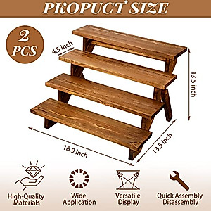 2 Pcs Wooden Cupcake Stand and Towers 4 Tier Display Stand Farmhouse Tiered Wood Cake Stand Rustic Risers for Display Cupcake Dessert Stand for Retail Vendors Indoor Outdoor Plant (Brown)
