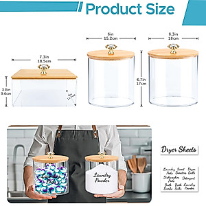 JYPS 3 Pack Containers for Laundry Room Organization and Storage with Lids and Labels, Acrylic Dryer Sheet Holder & Plastic Laundry Pods Container for Laundry Detergent, Powder, Scent Booster