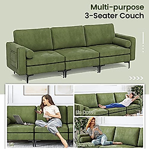 Giantex Sectional Sofa Couch, 3-Seater Modular Sleeper with Thick Cushion, 2 Bolsters, Armrest Magazine Pocket, Metal Legs, Modern Mid Century for Living Room Reception Bedroom Office