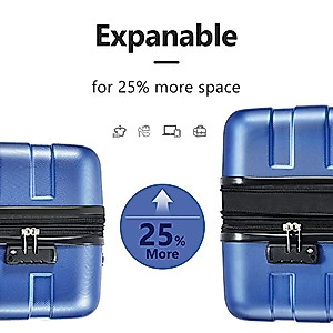 Merax 3 Piece Expandable ABS Hardshell Luggage Sets Spinner Wheel Suitcase TSA Lock Suit Case, Navy, 20/24/28 Inch