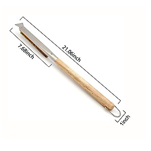 InterMaka 21 Inch Pizza Oven Brush with Scraper, Long Handle Pizza Stone Brush, Grill Cleaning Brush, Outdoor Pizza Oven Accessories with Wood Handle & Brass Bristles