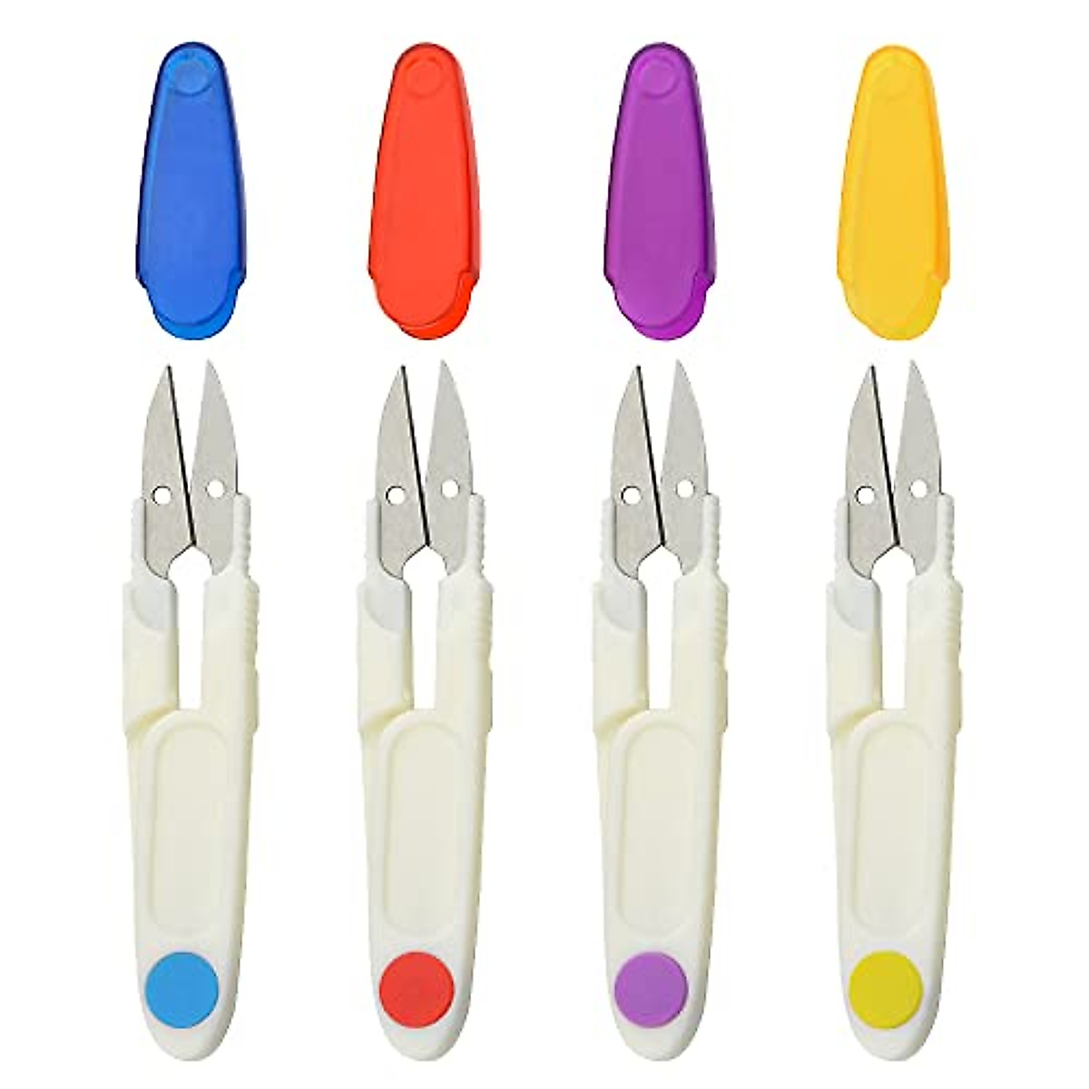 XINMEIWEN 4PCS Portable Yarn Scissors Multipurpose U-Shaped Thread Scissors with Safety Cover for Cross-stitch Craft Clipper Cutter DIY Projects