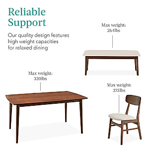 Best Choice Products 6-Piece Wooden Dining Set, Mid-Century Modern Table & Upholstered Chair Set w/Bench Seat, Rubberwood Legs - Brown/Cream