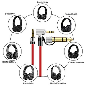 Replacement Red Aux Auxiliary Pro and Detox Edition Cable Wire Cord for Monster Solo Beats Studio Headphones by Dr Dre Solo Studio Solohd Headphones Cable