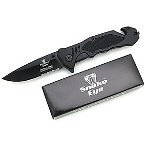 Snake Eye Tactical All Black Rescue Style Spring Assisted Folding Pocket Knife Hunting Camping Fishing Outdoors Razor Sharp Blade (383)