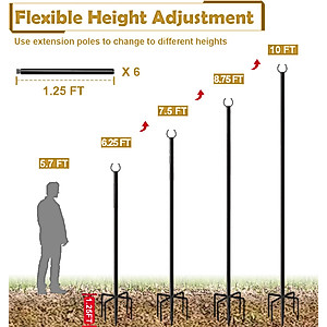 Derkniel 10 FT Outdoor String Light Pole Stand for Garden Lawn, Adjustable Globe Patio Light Post for Hanging Outside Decorate Lighting, 1 Pack