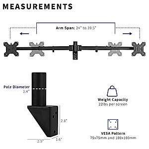 VIVO Premium Dual Ultra Wide LCD LED 27 to 38 inch Monitor Wall Mount, Heavy Duty, Telescoping Arms, Flush Wall Setup, Fits 2 Screens, Black, MOUNT-TS38B