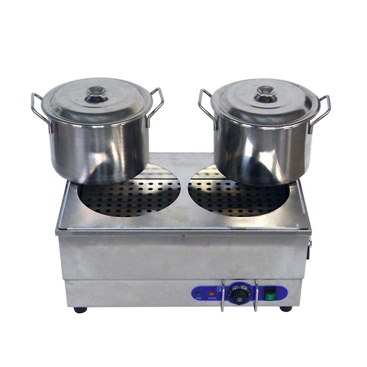 INTBUYING 2 Pan Food Soup Warmer Stove Bain Marie Commercial Canteen Buffet Steam Heater Stainless Steel with 2 Pots 110V 1500W