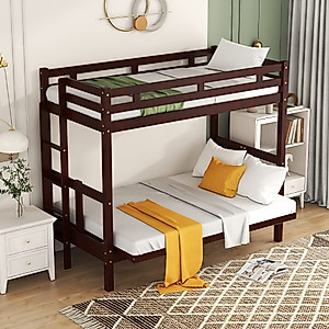 Harper & Bright Designs Twin Over Futon Bunk Bed,Wood Futon Bunk Bed Frame,Twin Over Full Bunk Bed with Couch,Detachable Bunk Bed Futon for Kids,Teens,Espresso