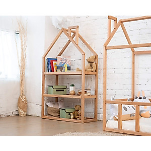 BUSYWOOD Montessori bookshelf Organizer for toddlers, Wood Bookcase, Kids Wooden Shelf, Multi-Level Toy Shelf, Modular Storage Shelves