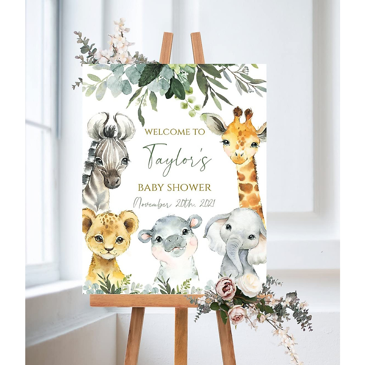 Safari Baby Shower Welcome Sign, Jungle Welcome Sign, Baby Shower Zoo Animal Welcome Sign, Sage Green Shower Decor, Woodland Baby Shower Welcome Sign