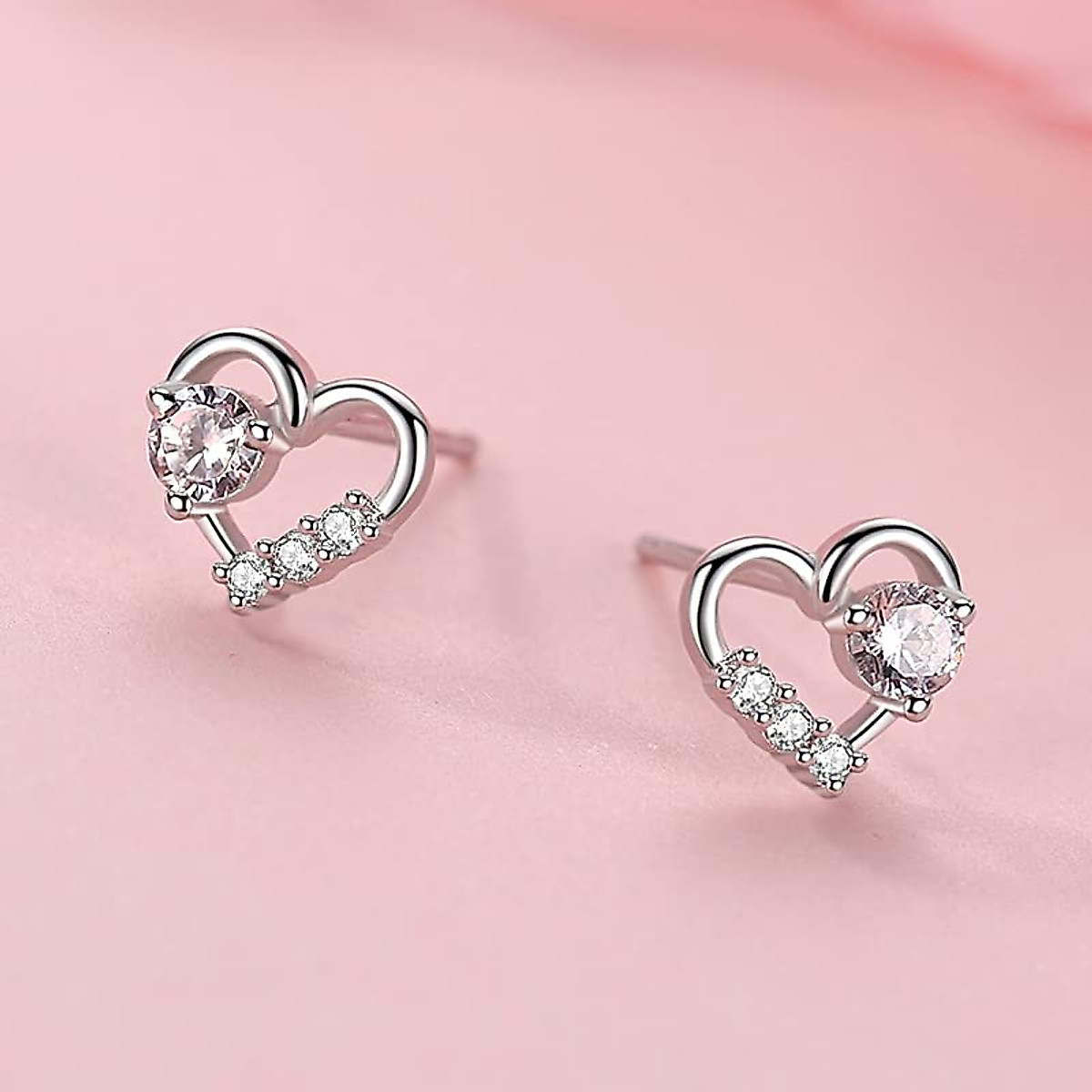 925 Sterling Silver Stud Earrings: CZ Simulated Diamond Earring Handmade Fashion Stackable Ear Rings for Women Teen Girls ED2708