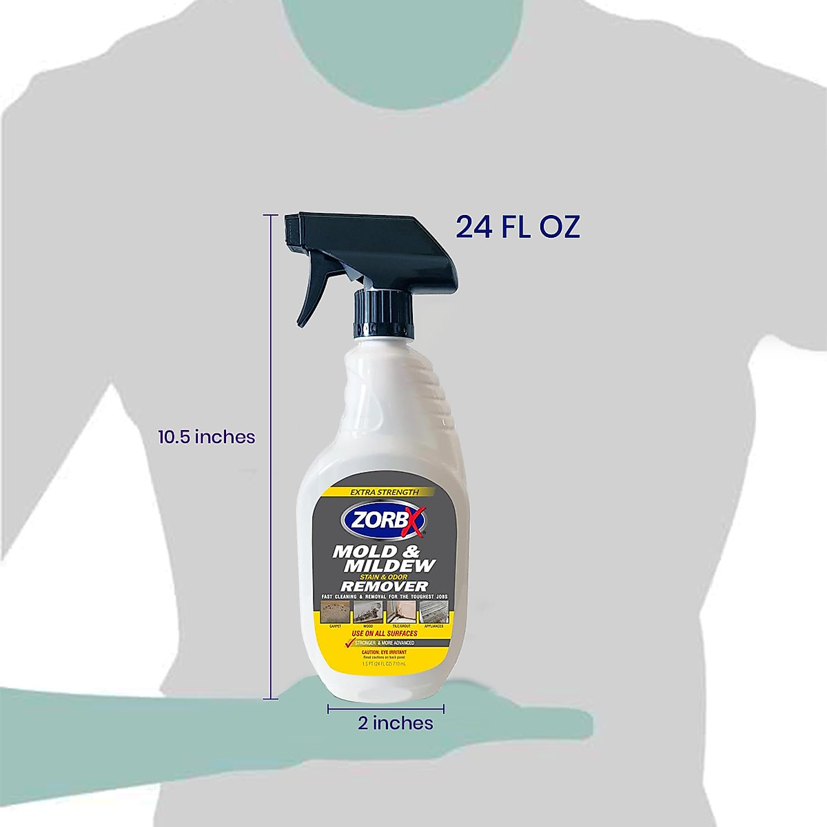 ZORBX Extra Strength M&M Stain & Odor Remover and Cleaner - All Purpose Cleaner Spray - Scrub Free Formula - Bleach Free Odor Remover for Carpet, Bathroom, Walls, Wood, Shower & Car - 24 FL Oz