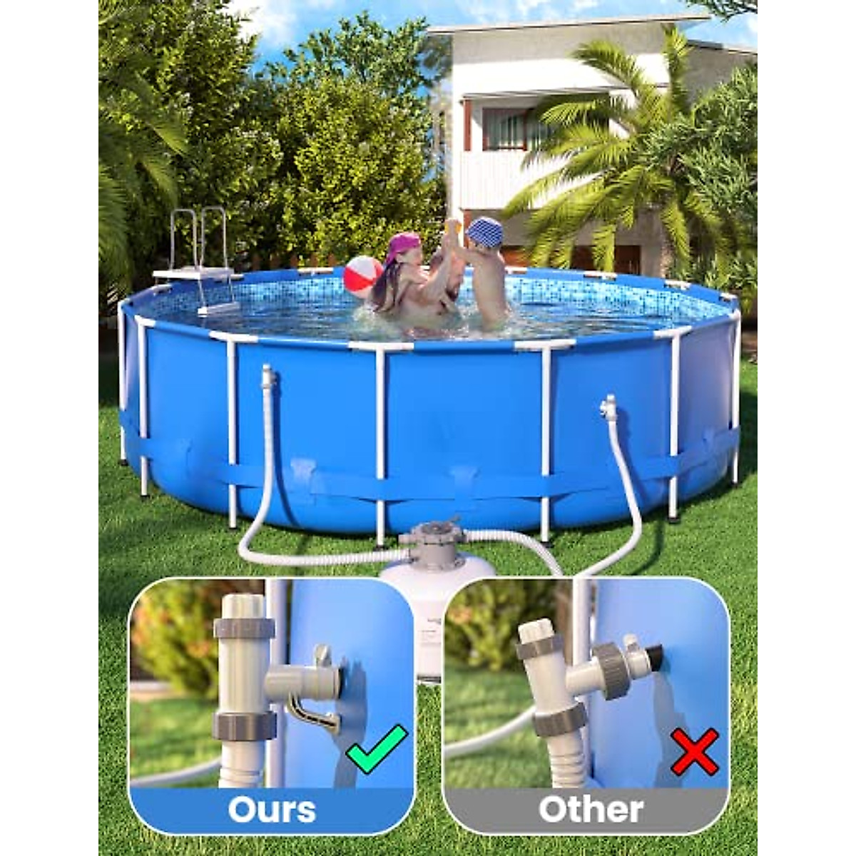 POOLHACKER Pool Plunger Valve Plus for Above Ground Pool- Pool Pipe Holder with Plunger Valve for Pool Parts and Accessories, Shut Off Valve for Above Ground Pool, Replacement for Pool Fittings