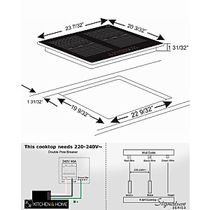 K&H SIGNATURE SERIES 4 Burner 24 Inch Built-in Induction FLEX Electric Stove Top Ceramic Cooktop SLIDER Touch Control 240V 6800W IN24-6004FLX