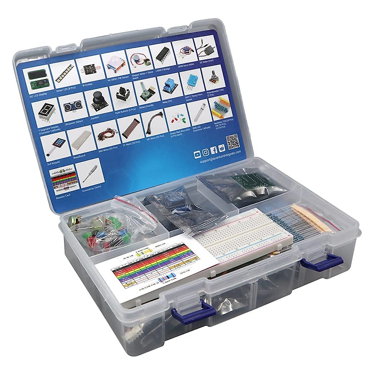 Quantum Hardware Component Electronic Starter Kit with Solderless Breadboard, Jumper Wires Kit, LEDs & Resisitor Kit, Various Sensors for Arduino/for Raspberry pi/ESP32/ESP8266
