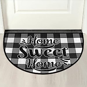 AMELIA SHARPE Welcome Half Round Door Mat Black White Plaid Buffalo Washable Home Kitchen Art Restaurant Office Floor Mats Non Slip and Durable Doormats Decor 18x30 Inch