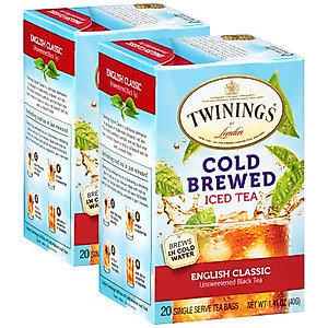 Twinings Tea Cold Brew Tea Bags for Iced Tea - English Classic Black Tea, Unsweetened, Easy Brew in Cold Water, 20 Count (Pack of 2)