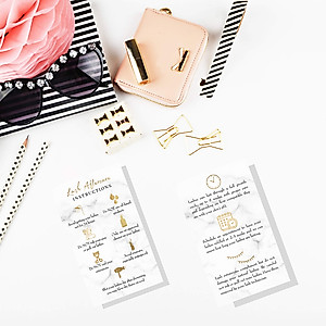Lash Extension Aftercare Instructions Cards | 50 Pack | Double Sided Size 3.5 x 2" inches After Care (2-3 Week Fillers) | Marble Look with Gold Icons Design