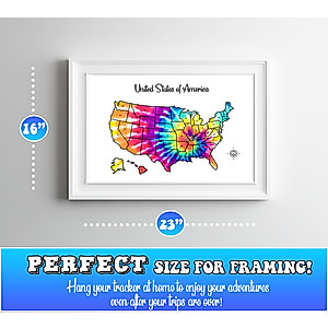 Scratch Off United States Travel Map - Vibrant Tie Dye 50 Destinations Journey Tracker - Large 16x23 Inches Exploration Poster - USA Adventure Wall Art - Ideal Gift for Travelers and Vacationers
