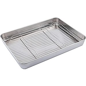 Stainless Steel Baking Sheet With Rack,Cookie Sheets and Non-stick Cooling Rack,Food Grade Material Baking Pan Tray For Oven,Extra Rectangle Size Baking sheet,Warp Resistant&Heavy Duty&Non Toxic (XL)