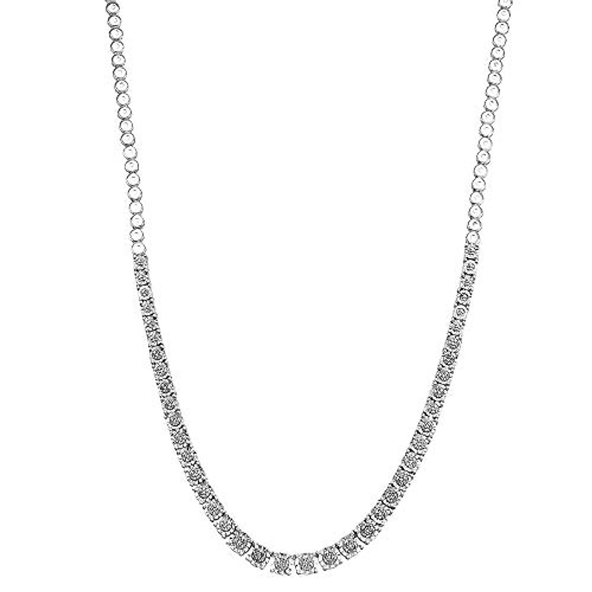 Beyond Brilliance Bezel Set 1/3 Carat Natural Diamond Tennis Necklace in Sterling Silver -18 inch | Miracle Plated Round Cut Diamond Necklace | Fine Jewelry for Women | Gift Box Included