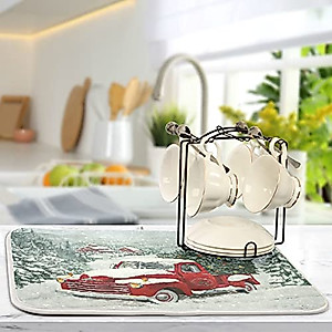 xigua Christmas Truck Dish Drying Mat for Kitchen Counter,Texture Ultra Absorbent Reversible Microfiber Dishes Drying Rack Pad Heat-resistant Mats 16x18in