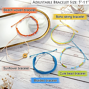 Tarsus Bracelets For Teen Girls, Boho Cute Handmade Flower Daisy Sunflower Braided Woven Friendship Bracelets for Women Stack 5 Bracelet Set Stuff