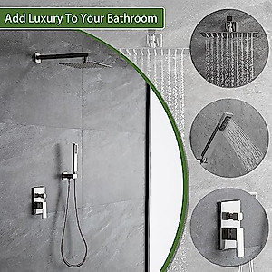 TapLong Brushed Nickel bathroom Luxury Shower System Wall Mounted Shower Faucet Set With High Pressure 10” Square Rain Shower Head and Handheld Shower Head(Rough-In Valve Body and Trim Include)