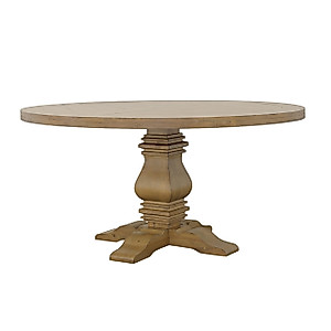 Benjara BM302408 60 in. Som Cross Pedestal Base & Rustic Smoke Brown Round Dining Table Gray