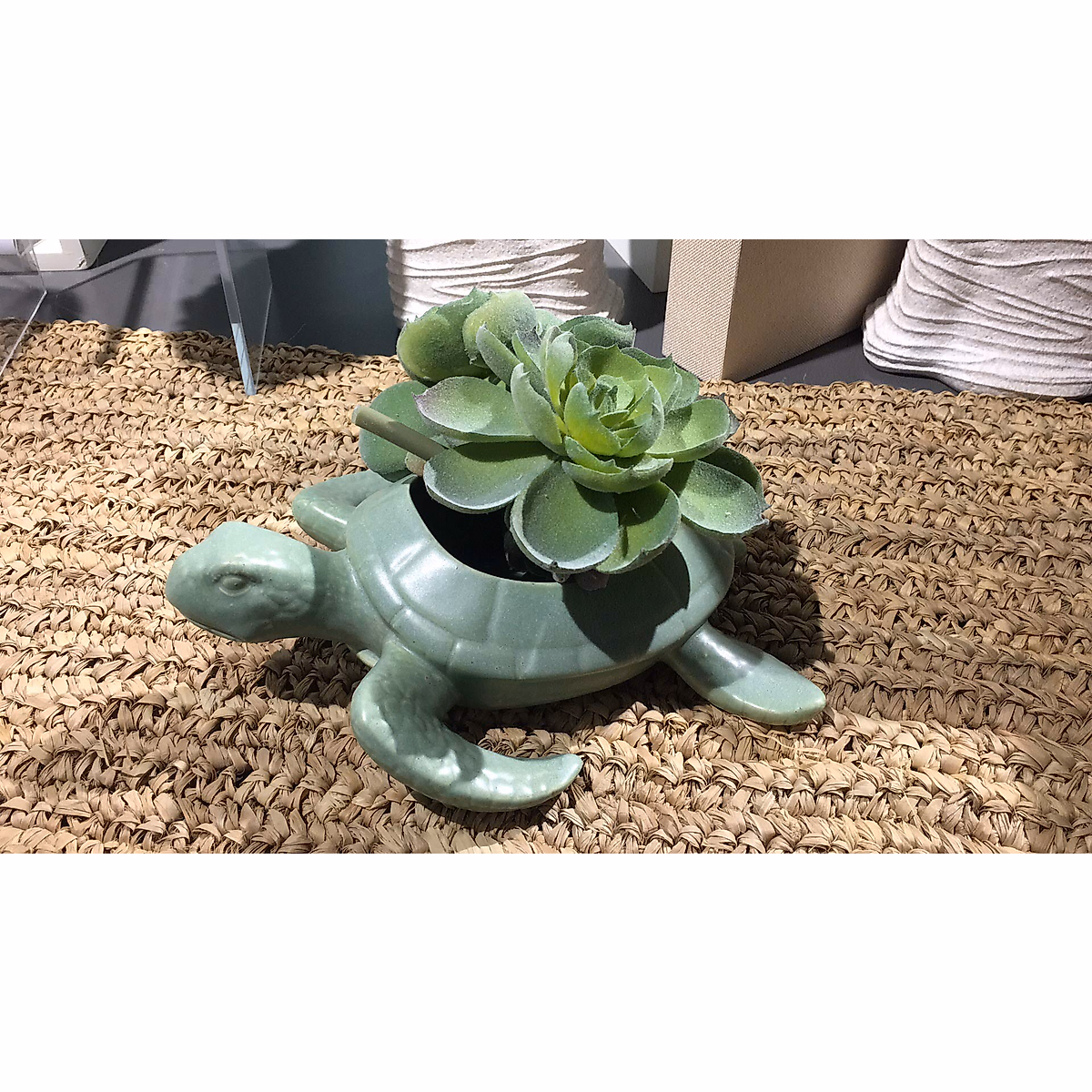Comfy Hour Ocean Voyage Collection 9" Sea Turtle Succulent Planter Flower Bud Pot Decorative Small Plant Vase, Palegreen, Dolomite