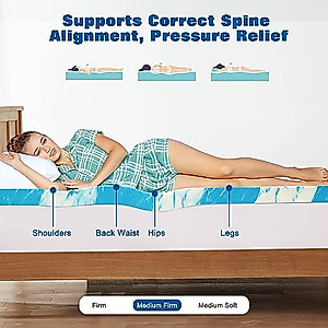 bedluxury 3 Inch Queen Mattress Topper, Gel Memory Foam for Pressure Relief, Bed Topper Queen Size, Cooling Mattress Pad, CertiPUR-US Certified, Soft & Breathable,3 Inch（sky Blue）