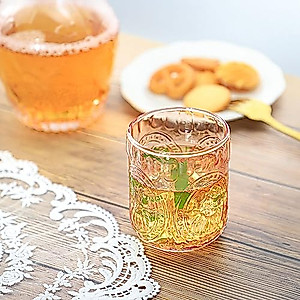 RockTrend Retro Relief Glass Bedside Night Water Carafe with Tumbler Glass, Pitcher And Cup Night Set-Pink