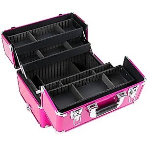 Ver Beauty 4 Wheels Removable Rolling Art Craft Tool Case Storage Organizer Travel Adjustable Dividers – VT003, Magenta Glitter