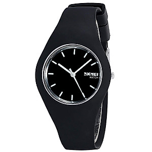 Gosasa Casual Simple Style Silicone Strap women Sports Watches 30M Waterproof (Black White Hands)
