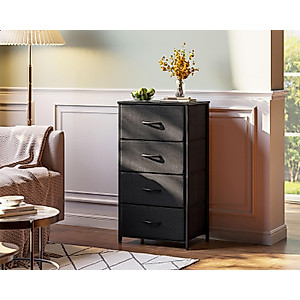 AODK Dresser for Bedroom with 4 Storage Drawers, Small Dresser Chest of Drawers Fabric Dresser with Sturdy Steel Frame, Black