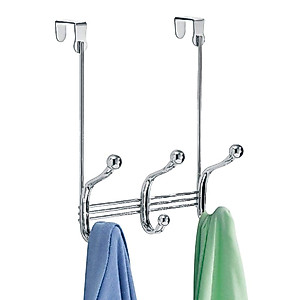 iDesign York Lyra Steel Over-The-Door 6-Hook Storage Rack - 8.38" x 5.25" x 11", Chrome