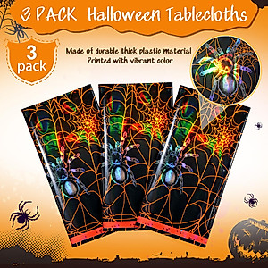 3 Pack Iridescent Halloween Spider Web Tablecloth Party Decorations, Plastic Spider Table Cloth, Disposable Halloween Table Decor Backdrop Banner for Haunted House Halloween Party Supplies, 54x108Inch