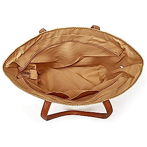 Obosoyo Straw Bags Beach Bag for Women Large Round Wicker Tote Bags Pompom Shoulder Bag Summer Purse (D-Khaki)