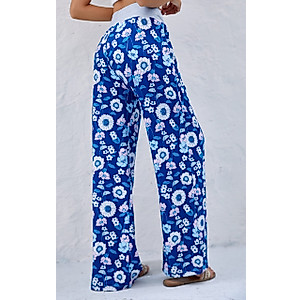X-Image Womens Plus Size Yoga Sweatpants Wide Leg Pajamas Pants Comfy Drawstring Workout Joggers Pants Flower, XXX-Large