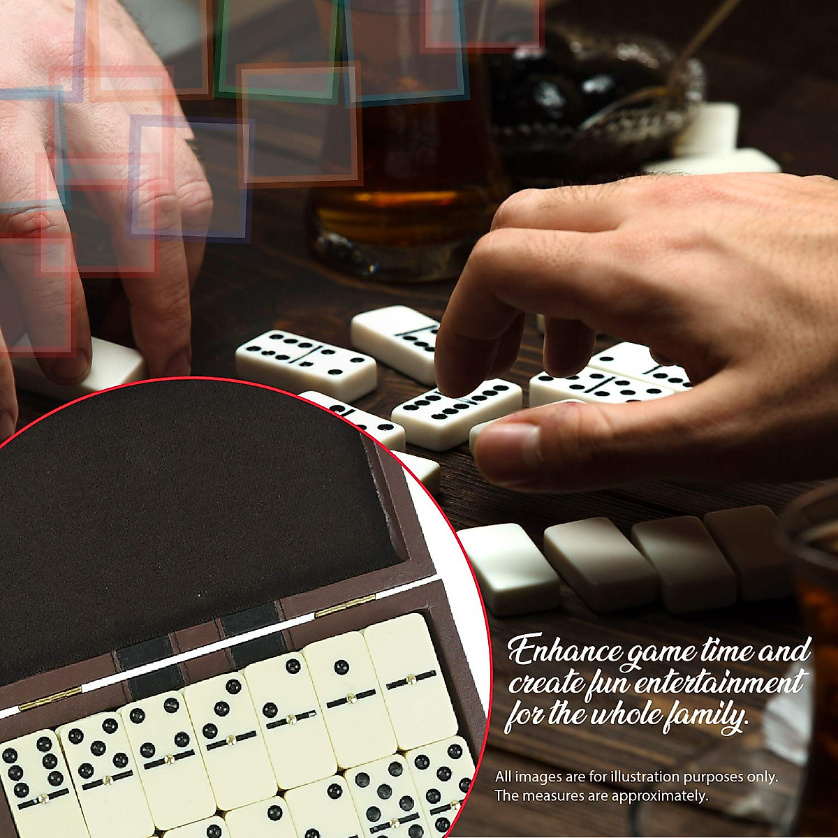 ERLLE Dominos Set Game. Premium Classic 28 Pieces Double Six Domino. Durable Leather Box. Kids, Boys, Girls, Party Favors and Anytime Use. Duoble 6 Dominoes. (Pro)