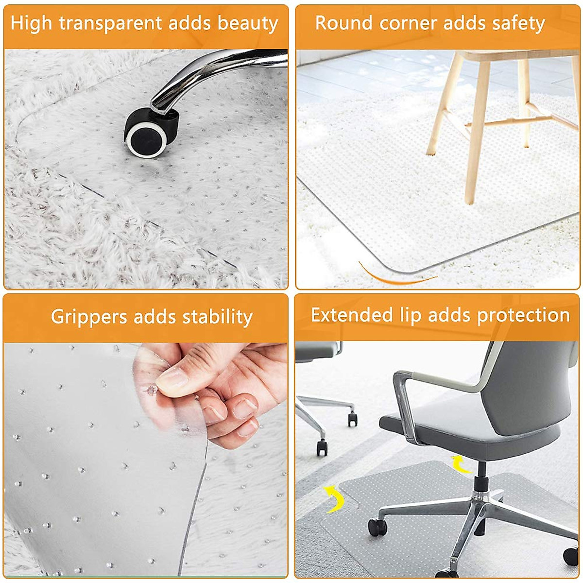 MTFY 36" X 48" Office Carpet Chair Mats, PVC Transparent Low/Medium Pile Chair Mat for Carpeted Floors with Lip & Grippers, Computer Chair Floor Protector for Office and Home