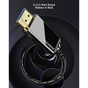 Maxonar 8K Fiber Optic HDMI Cable 50FT [Certified] Ultra HD High Speed HDMI 2.1 Cable, 8K60 4K120 144Hz, 48Gbps CL3 HDCP 2.2&2.3 eARC HDR Dolby for PS5/Xbox Series X/Apple TV 4K, Roku/Samsung/Sony TV