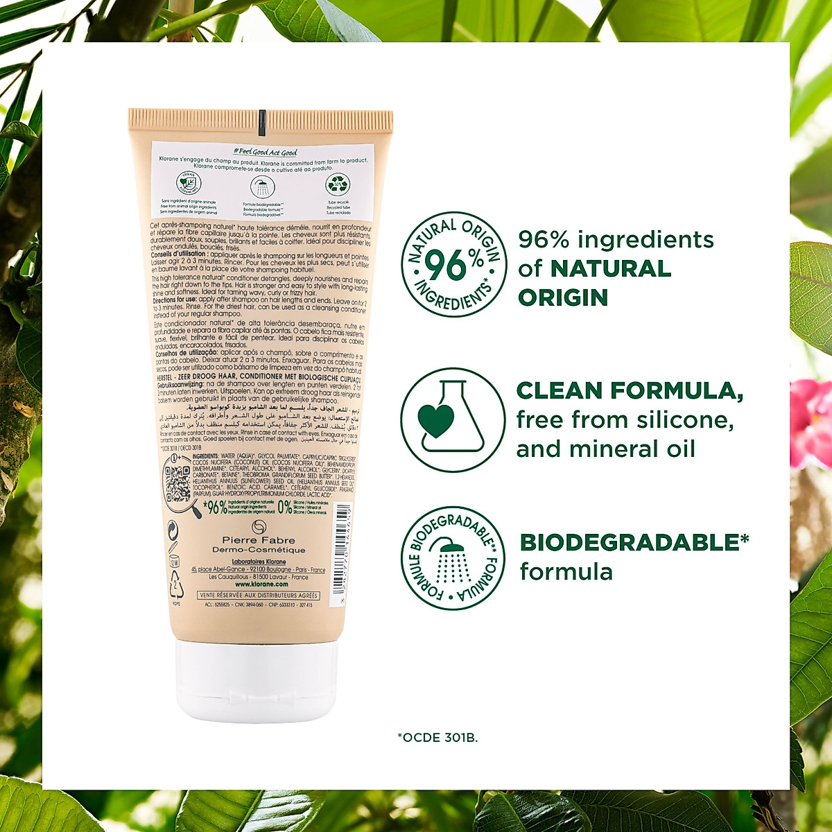 Klorane Conditioner with Organic Cupuaçu Butter, Nourishing & Repairing for Very Dry Damaged Hair, SLS/SLES-Free, Biodegradable, 6.7 fl. oz.