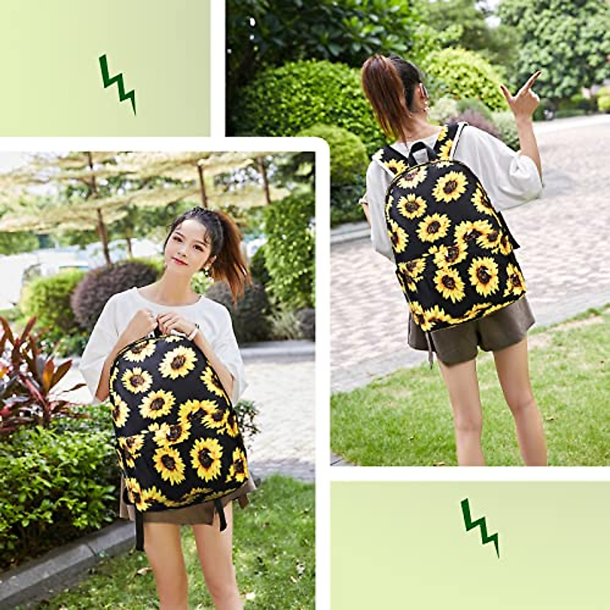 Sunflower Backpack Set for Teen Girls Bookbag School backpack Set with Lunch Bag and Pencil Bag 3 in 1