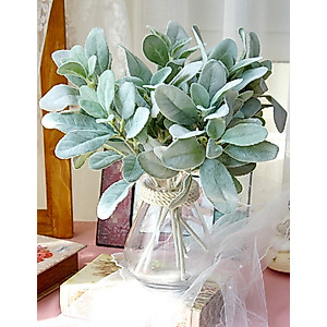 Skyseen 5Pcs Artificial Lambs Ear Greenery Leaves for Wedding Bridal Bouquet Party Home Garden Decor